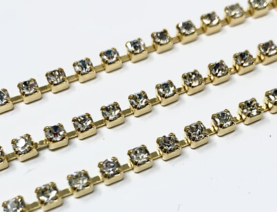 Austrian Rhinestone Chain 3mm Crystal Gold Overlay 2 Feet | eBay