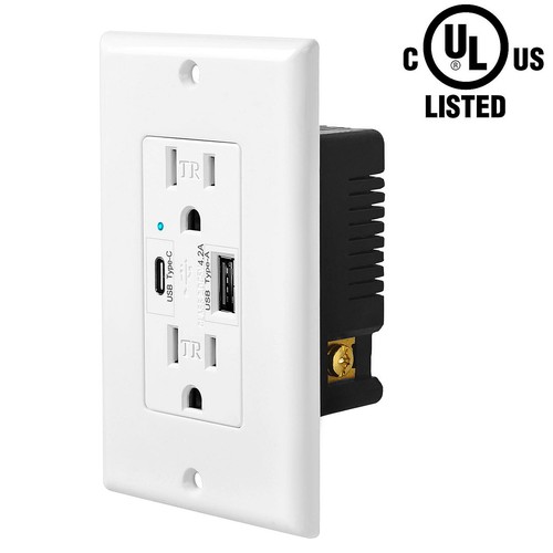 Electrical Outlet Panel Wall Socket AC Power Receptacle with USB-C USB ...