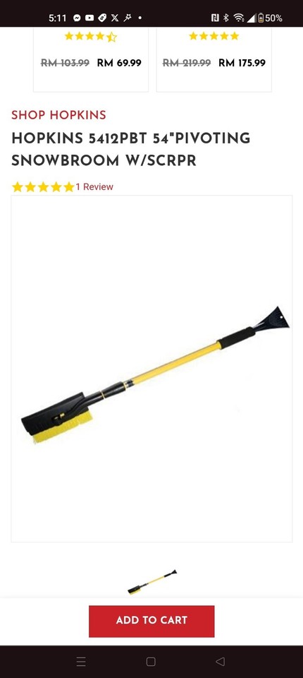New Hoppy Hopkins 36-54" Pivoting Snow Broom w/ Window Ice Scraper 8.5 ...