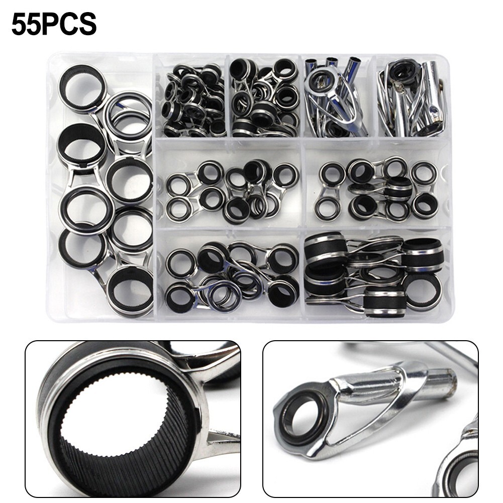 Double Layer Metal Reinforced Ceramic Fishing Rod Line Rings Pack of 55 ...