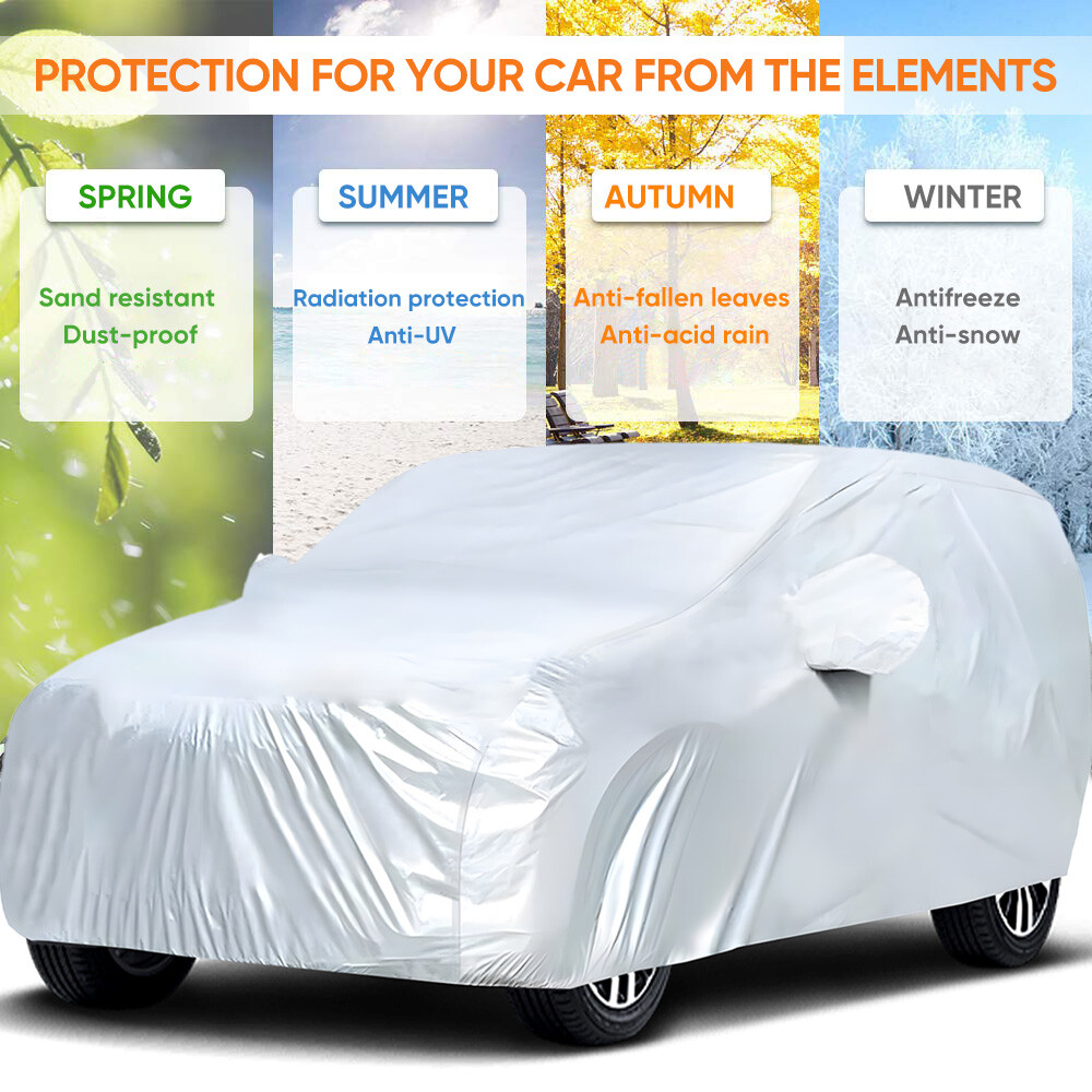 4.8M Full Car Cover In/Outdoor Dust UV Sun Snow Protection Silver Fit ...