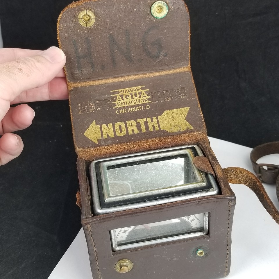Vintage Aqua Survey Instruments Cincinnati OH Leather Case Dip Compass | eBay