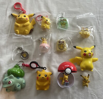 Lot Of 12 Pokemon Keychains Mini Figure Eraser Backpack Clip Pikachu ...