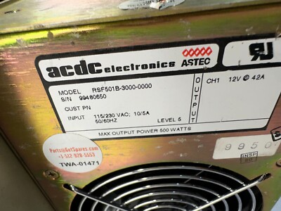 ACDC ELECTRONICS ASTEC ASF501B-3000-0000 500W 12V -42A POWER SUPPLY | eBay