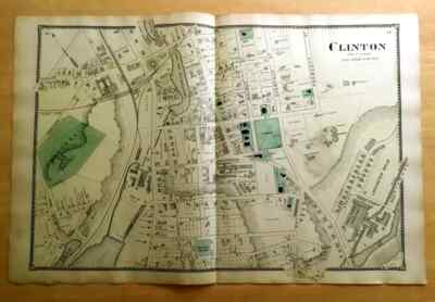 Original 1870 Map CLINTON, MA Massachusetts 2-Pg BEERS Antique VERY ...