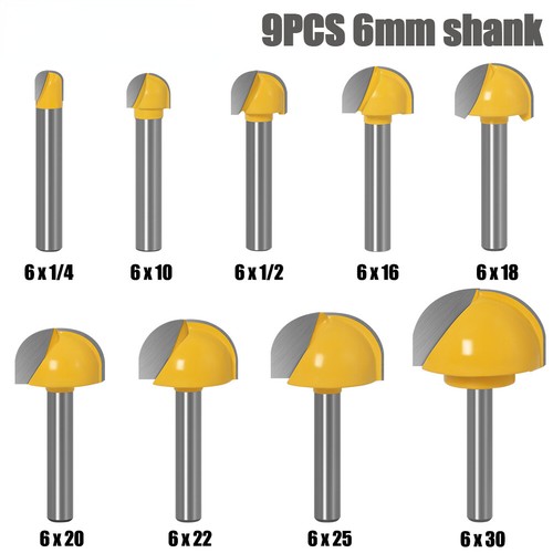 9PCS 6mm Shank CNC Tools Solid Carbide Round Nose Bits Cove Core Box ...