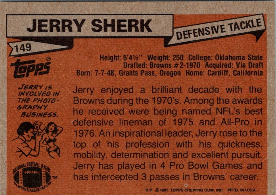 1981 Topps Jerry Sherk #149 Cleveland Browns Football Card | eBay