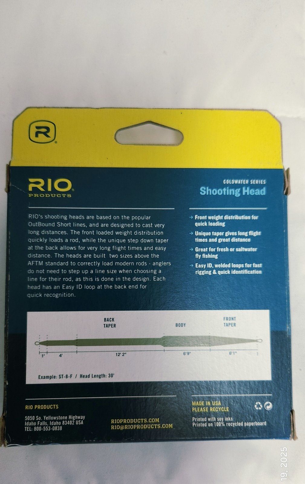 Rio Products Cold Water Outbound Shooting Head Saltwater Fly Line ST7F ...