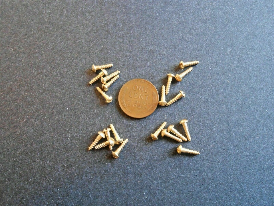 SMALL BRASS WOOD SCREWS FLAT & ROUND HEAD FOR ANTIQUE CLOCK REPAIR 50ct ...