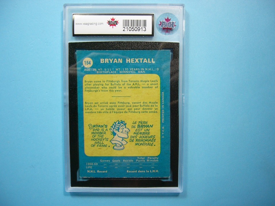 1969/70 O-PEE-CHEE NHL HOCKEY CARD #154 BRYAN HEXTALL ROOKIE RC KSA 6 ...