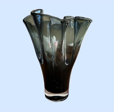 LENOX ORGANICS RUFFLE CENTERPIECE VASE- Smoke Non-Lead Crystal Glass 12 ...
