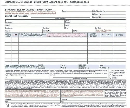 Bill of Lading Short Form, 8-1/2 X 7-7/16 Inches, White, 3-Part, 250 ...