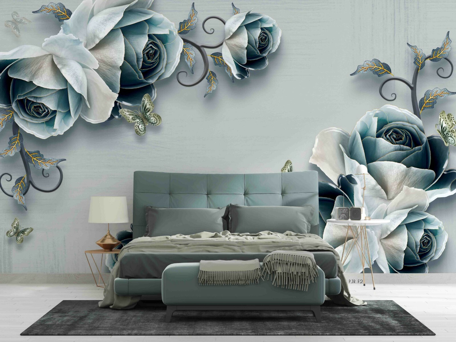 3D Embossed Blue Rose Floral Self-adhesive Removable Wallpaper Murals ...
