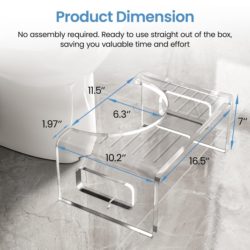 7" Clear Acrylic Toilet Stool 300lb Capacity Non-Slip Bathroom Poop ...