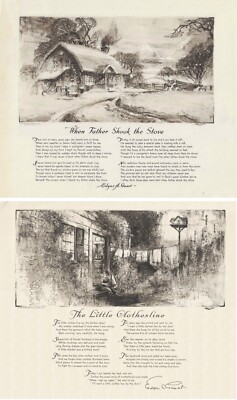 2 Edgar Guest poem Litho prints Father Shook the Stove & The Little ...