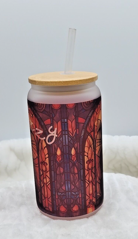 Izzy The Black Cat 16 oz Glass Can Tumbler with Bamboo Lid and Straw | eBay