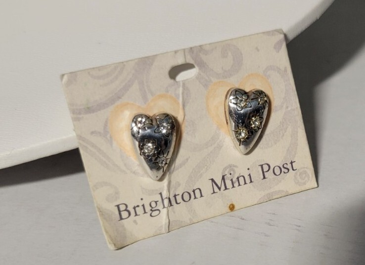 Brighton SPARKLING HEART Silver Crystal Stud Earrings, NWT, w/Heart Tin ...