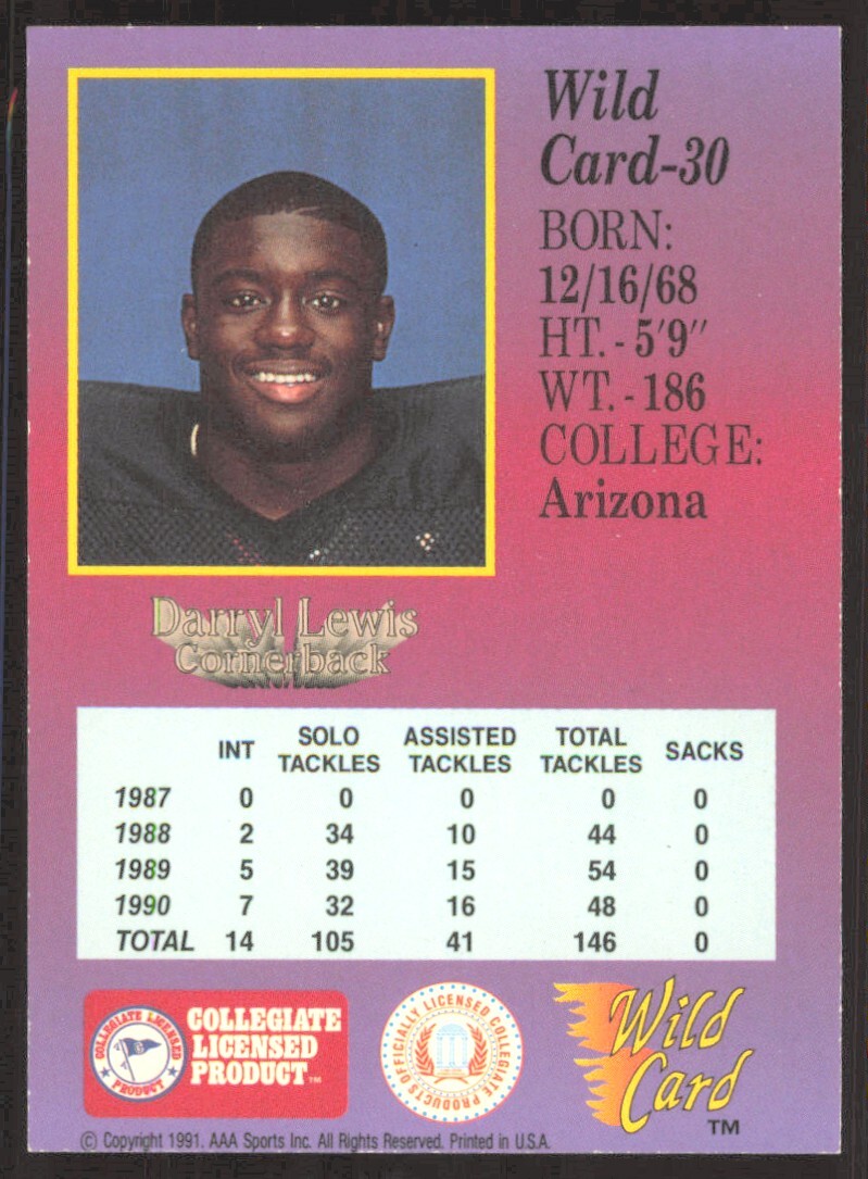 1991 Wild Card Draft 5 Stripe Darryll Lewis Rookie #30 | eBay