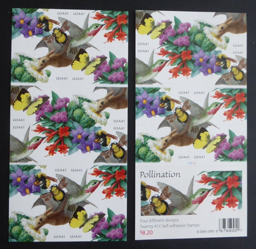 2006 US Bees Birds Pollination 20 unused 41c Stamps booklet pane, Mint ...