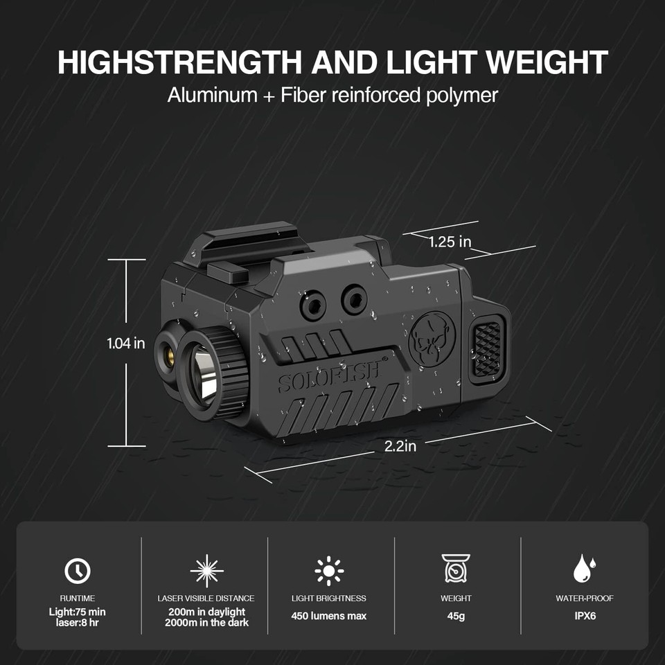 SOLOFISH Tactical Flashlight Green Laser Sight Strobe Pistol Light ...