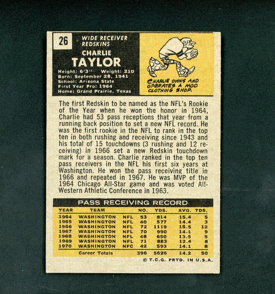 Charlie Taylor 1971 Topps (HOF) Washington Redskins #26 EX-MT | eBay