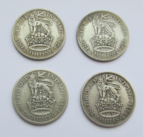 4 x Different George V silver Shillings - good filler/collectable coins ...