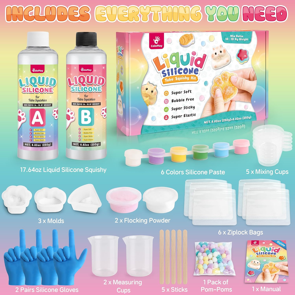 Taba Squishy Kit - 18OZ Rubber Squishy Kit with Guided, Bubble Free and ...
