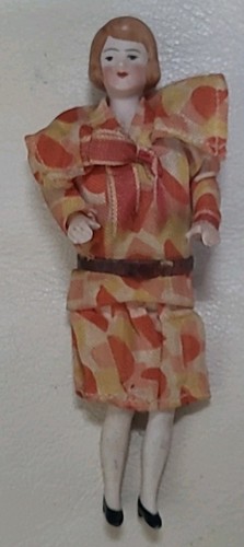 Antique Dollhouse Doll Bisque Mom Lady Woman German Flapper Dress 4.75 ...