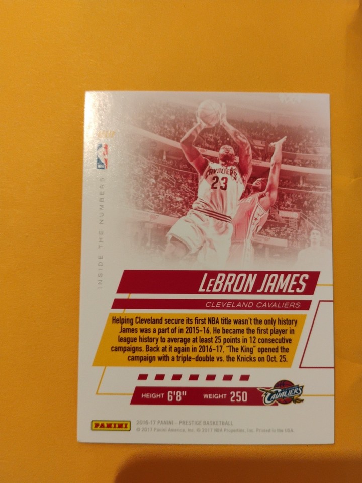 2016-17 Panini Prestige LeBron James Inside The Numbers Holofoil ...