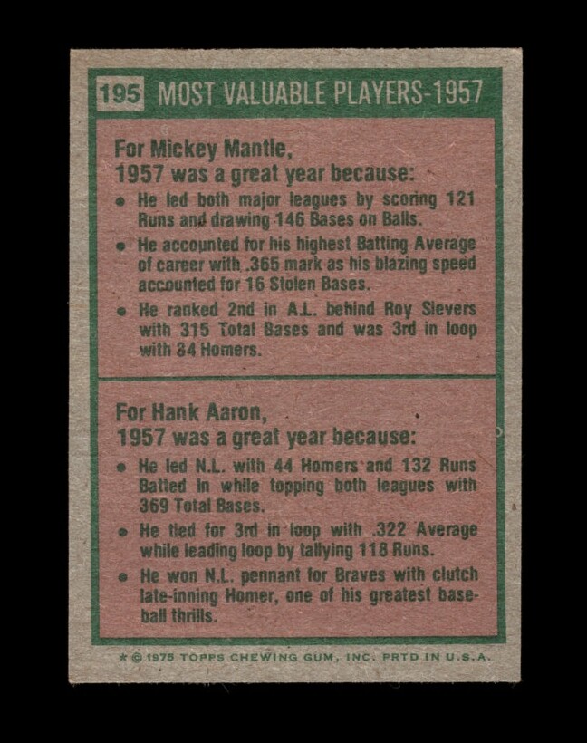 1975 Topps Set-Break #195 1957 MVP's VG-VGEX *GMCARDS* | eBay