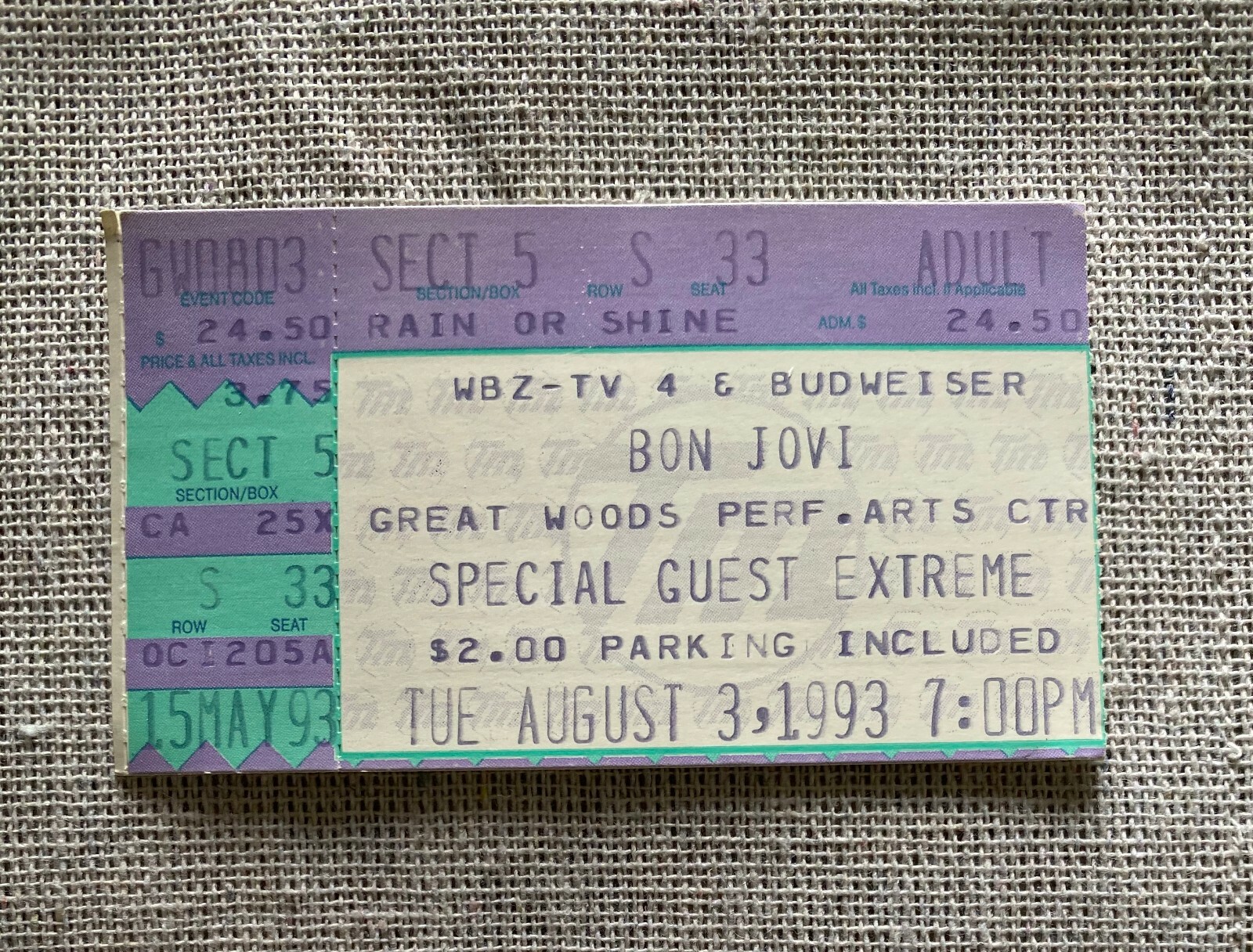 BON JOVI & EXTREME Ticket Stub 8/3/1993 Great Woods Center Mansfield ...