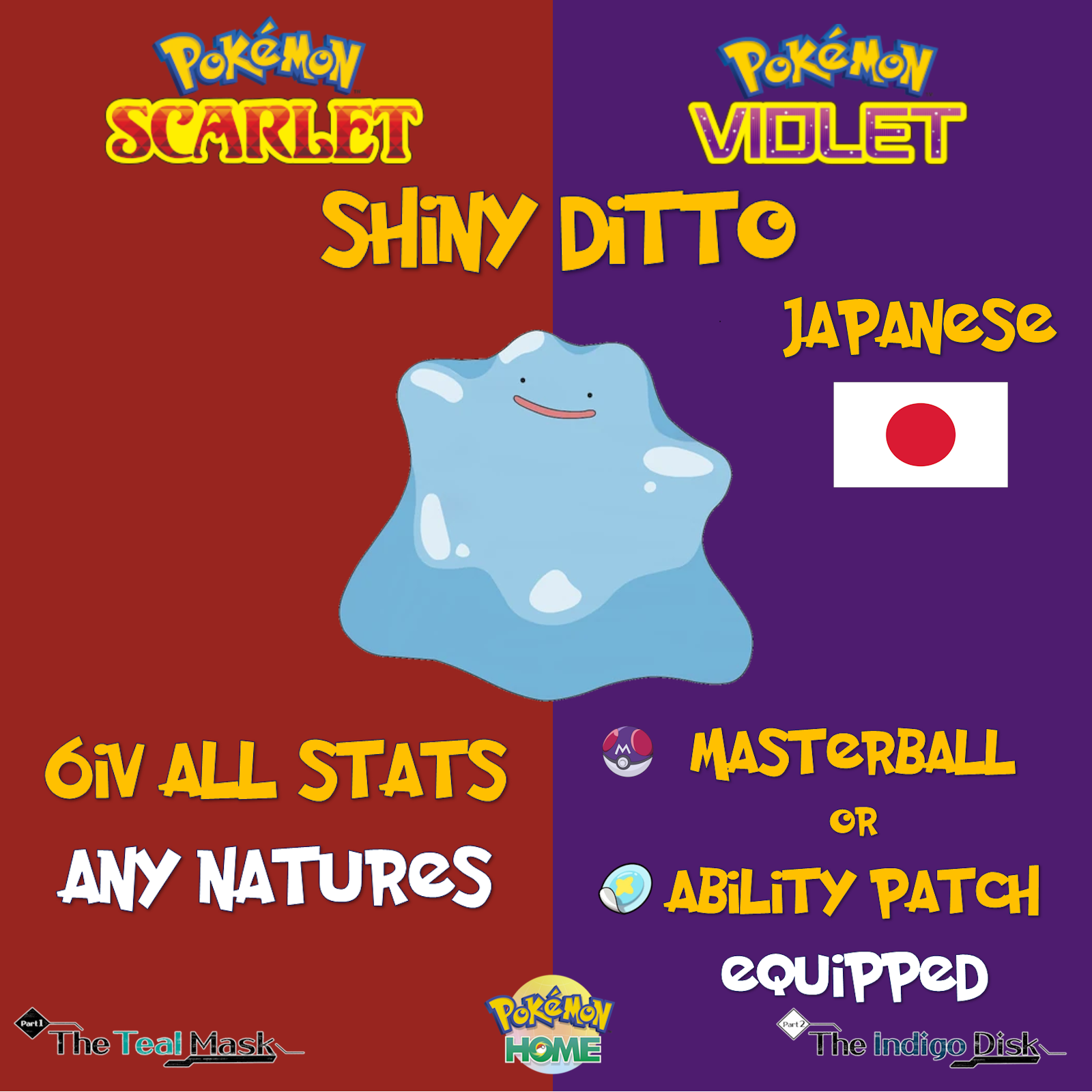 Shiny Ditto Japanese, Masuda 6IV All natures Pokemon Scarlet & Violet ...