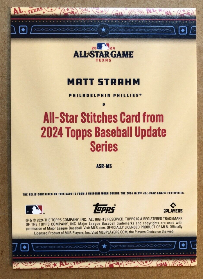2024 Topps Update Series MATT STRAHM #ASR-MS All-Star Stitches Black ...