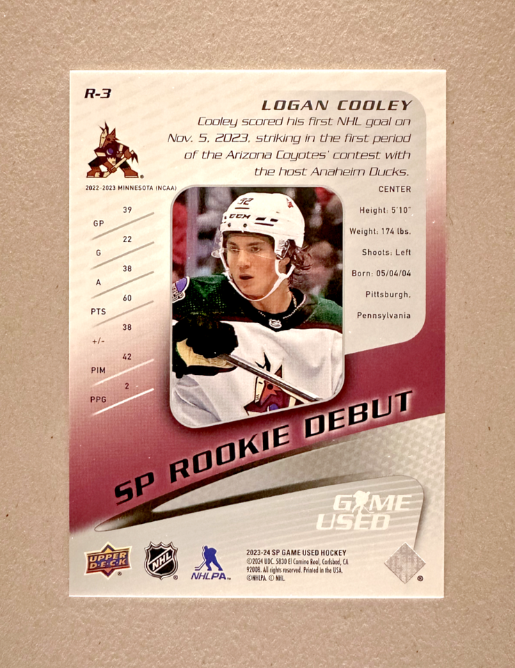 Logan Cooley 2023-24 SP Game Used 🔥 Rookie Debut /499 🔥 RC Coyotes | eBay