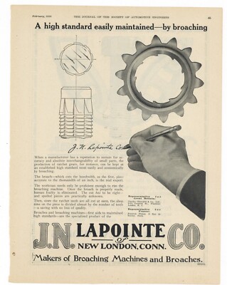 1920 J.N. LaPointe Co. Ad: Broaches & Broaching Machines - New London ...