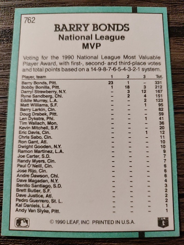 1991 DONRUSS BASEBALL BARRY BONDS #762 NO DOT ERROR PIRATES *RARE* | eBay