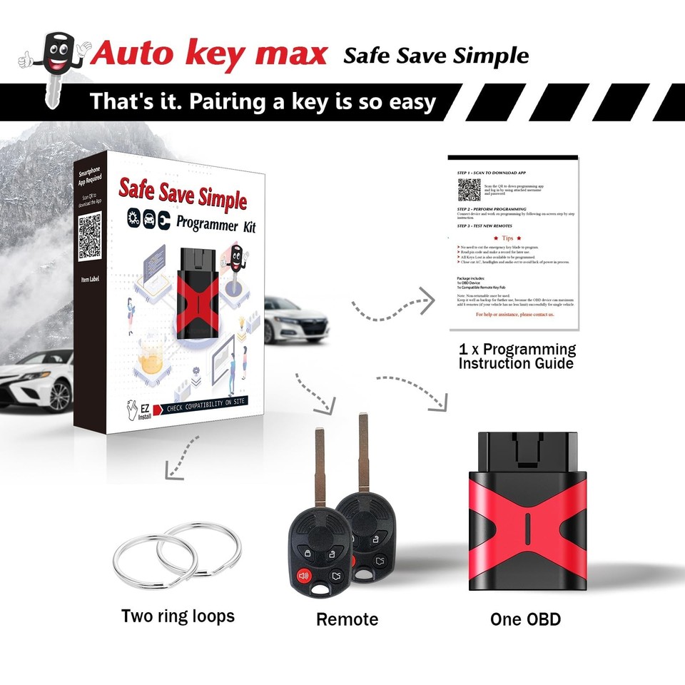 2 Programmable Keyfob Tool, Replacement Car Keys Fob and DIY Programmer ...