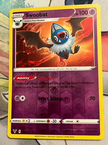 Pokemon Card TCG - Swoobat - Vivid Voltage - 74/185 - Reverse Holo ...