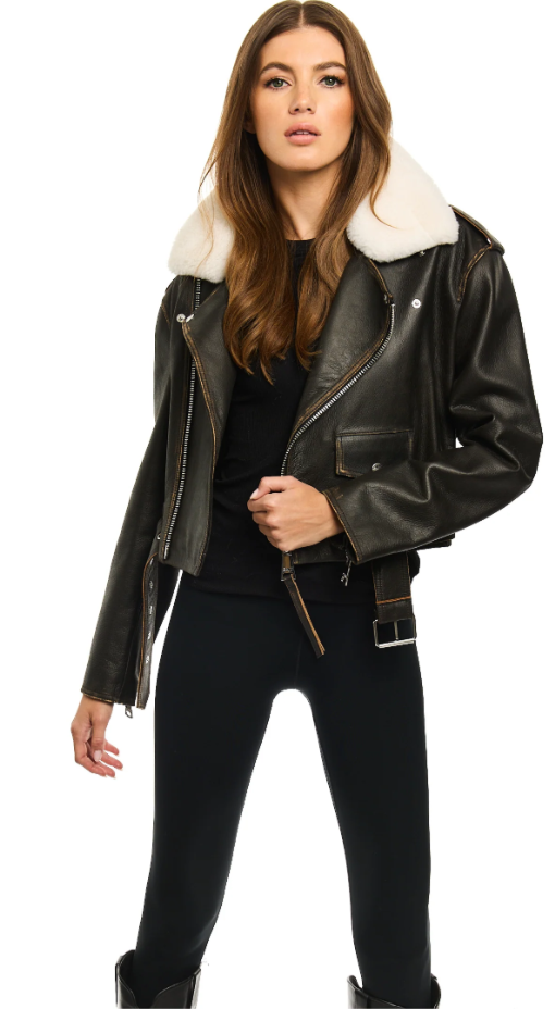 SAM. New York. SHEARLING LAINEY. Distressed. Biker Lamb Skin Leather ...