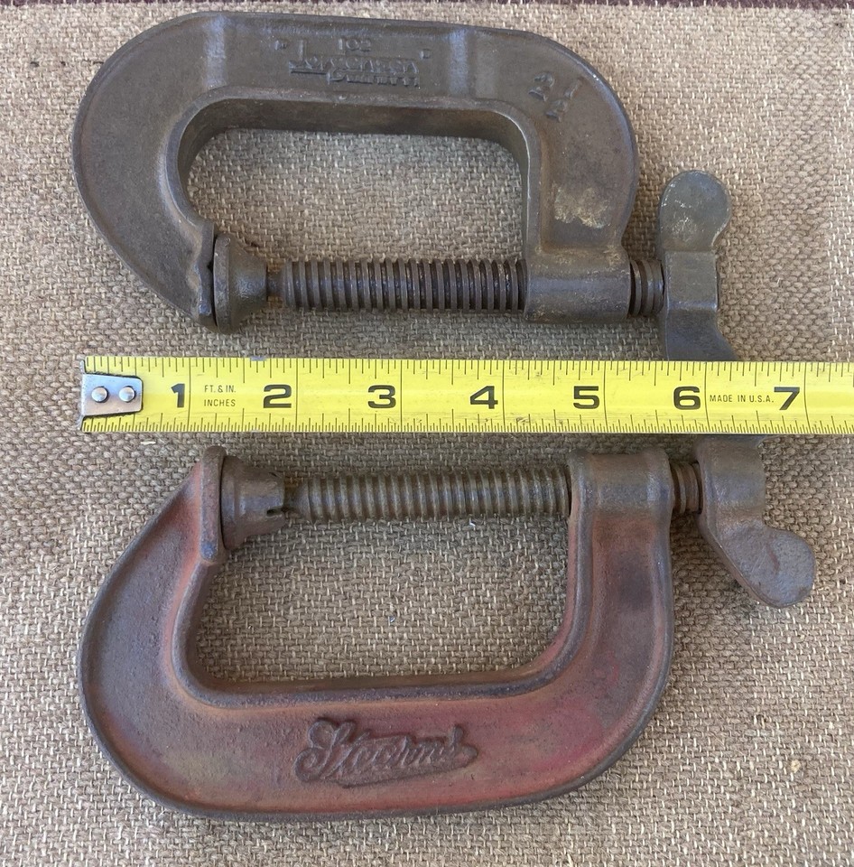 2pc Lot C Clamps Wingnut Adjusters Good Usable Tools 3”Stearns ...