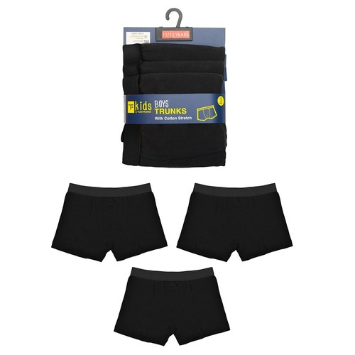 TOM FRANKS - Boys 3 Pairs Black Waistband Boxer Trunks Underwear Shorts ...