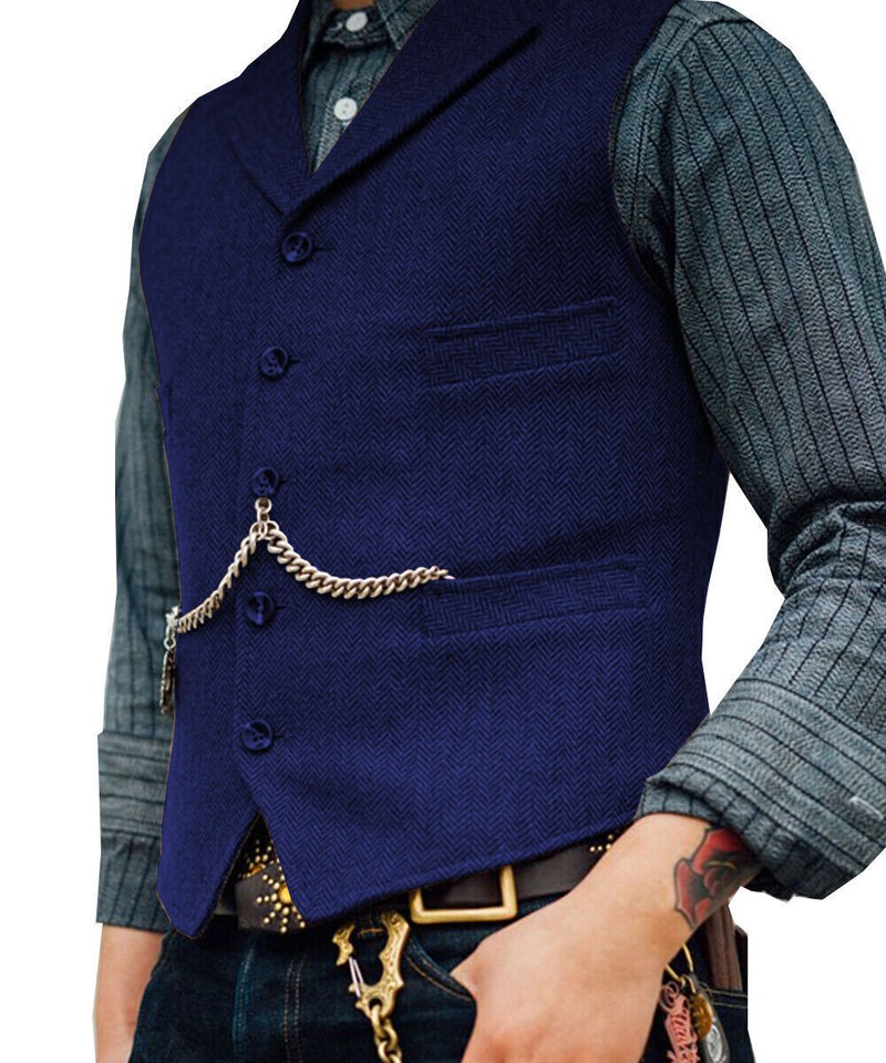 Mens Vintage Vest Western Cowboy Tweed Wool Herringbone Vests M Large ...