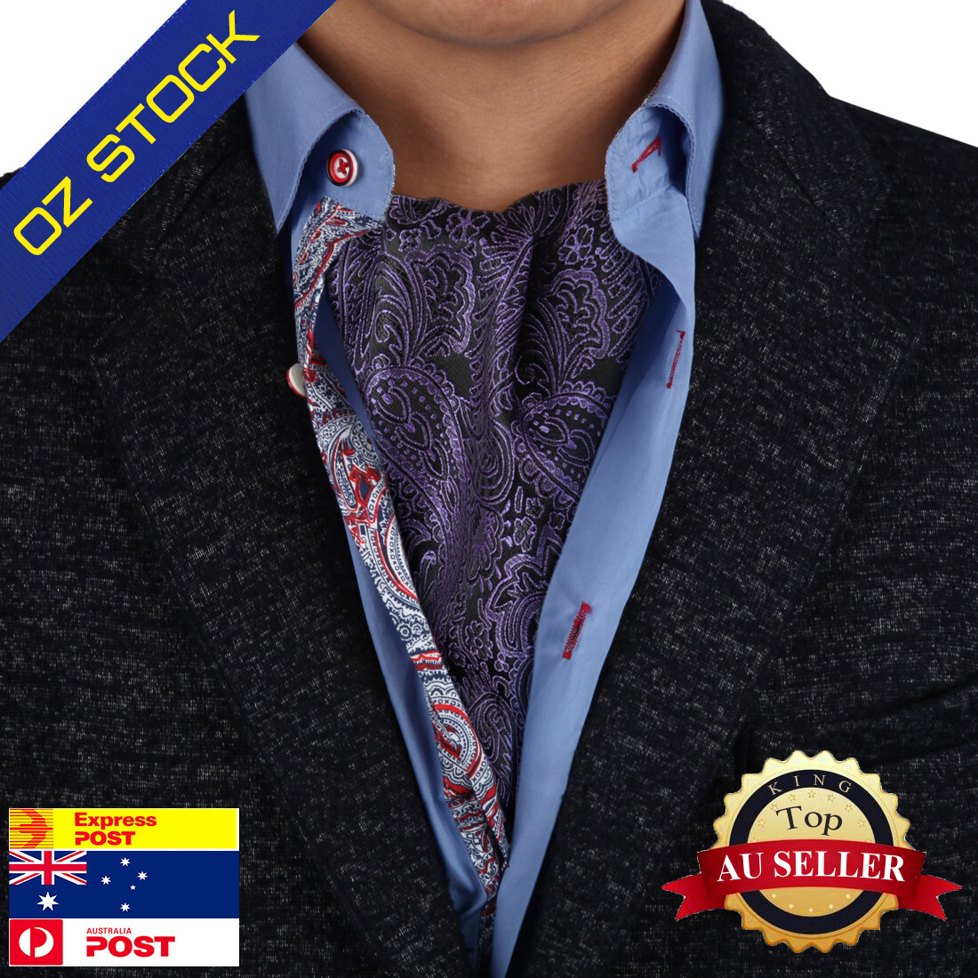 Epoint C.B.AQ.J.007 Purple Silk Ascot Tie Paisley Large Cravat Silk ...