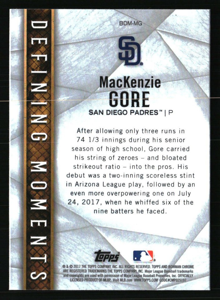 MacKenzie Gore 2017 Bowman Draft #BDM-MG Baseball Card | eBay