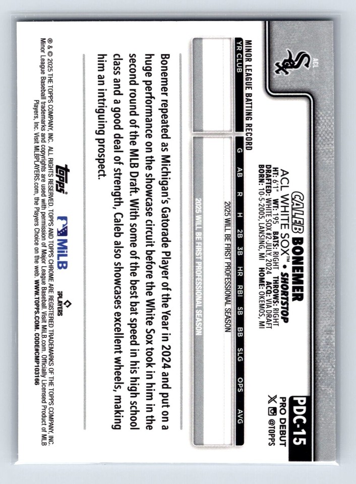 2025 Topps Pro Debut Caleb Bonemer Purple Chrome /125 | eBay