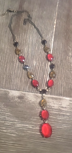 CAROLINA HERERA CH VTG TONE Gun Metal Gem Stone PENDANT NECKLACE Y BEAD ...