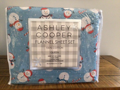 Ashley Cooper Snowmen & Candy Canes Flannel QUEEN Sheet Set | eBay
