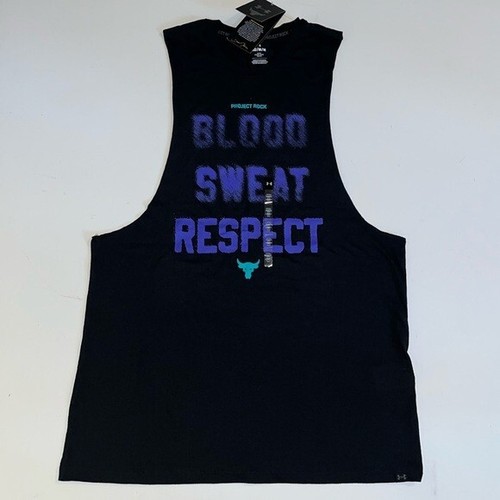 M UNDER ARMOUR Project Rock Muscle Tank Shirt Black blood sweat respect ...