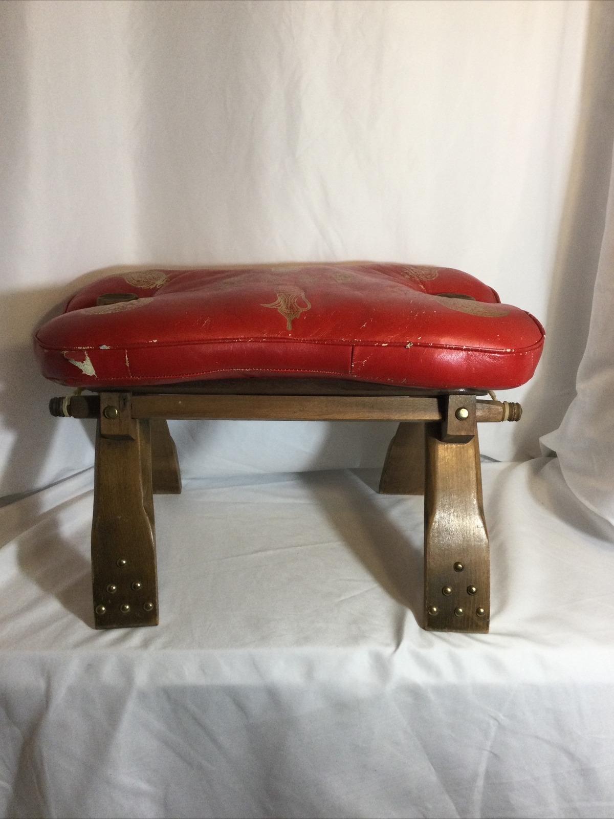 Vintage Used Wood Leather Footstool Ottoman Western Stool camel saddle ...
