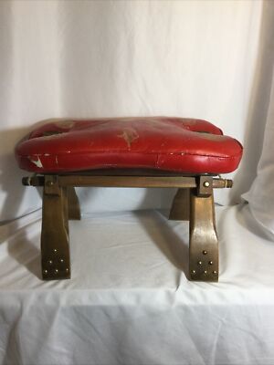 Vintage Used Wood Leather Footstool Ottoman Western Stool camel saddle ...